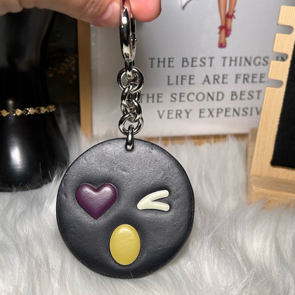 Coach | Bags | Coach Heart Wink Emoji Leather Key Fob Bag Charm | Poshmark